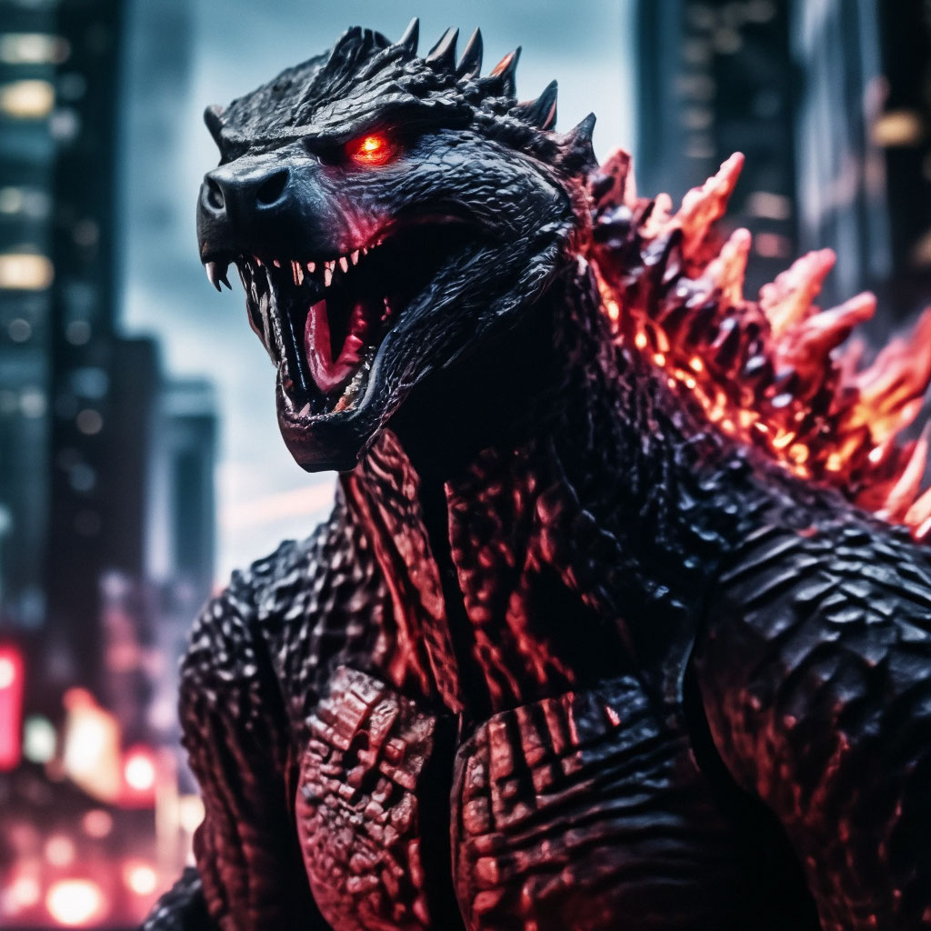 "Godzilla, 4k, high resolution, realistic" — image created in Shedevrum