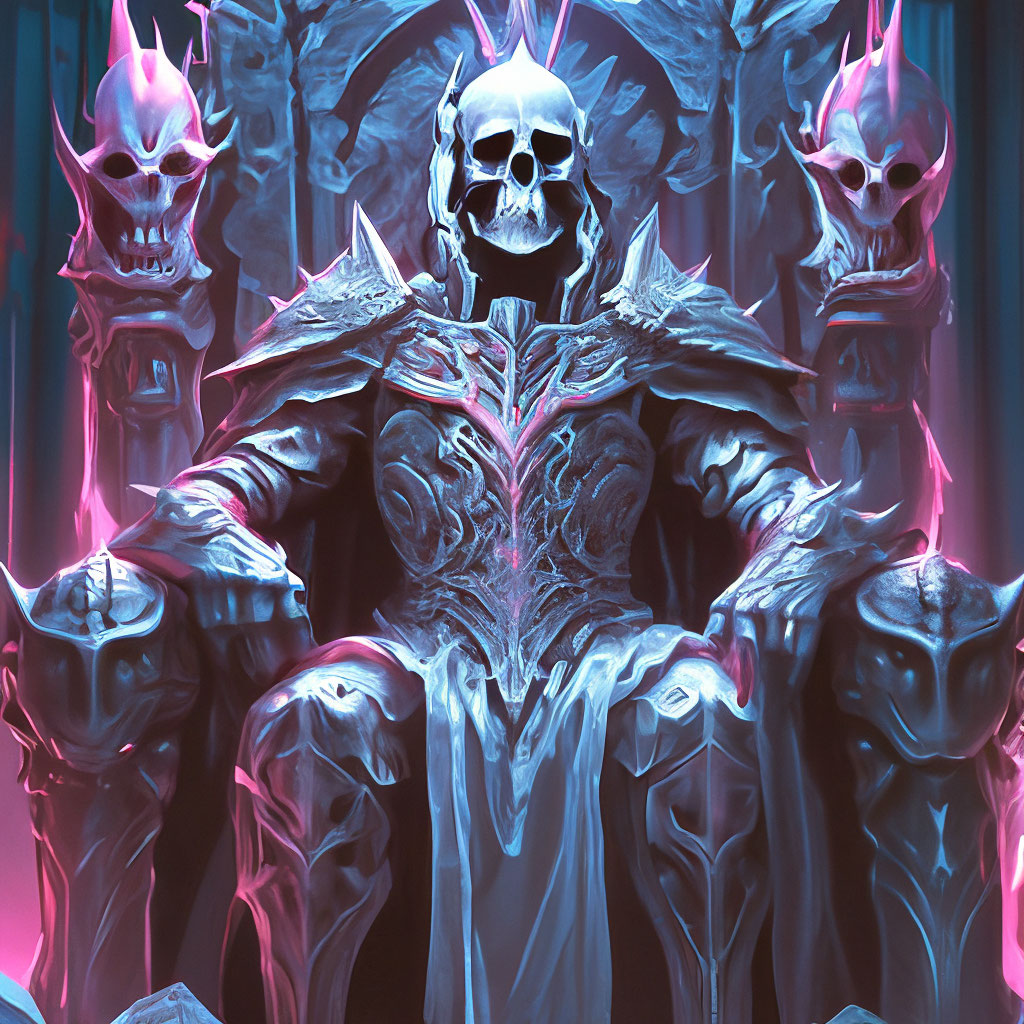 "The ancient Lich King sits on a throne made of skulls, armor made of ...