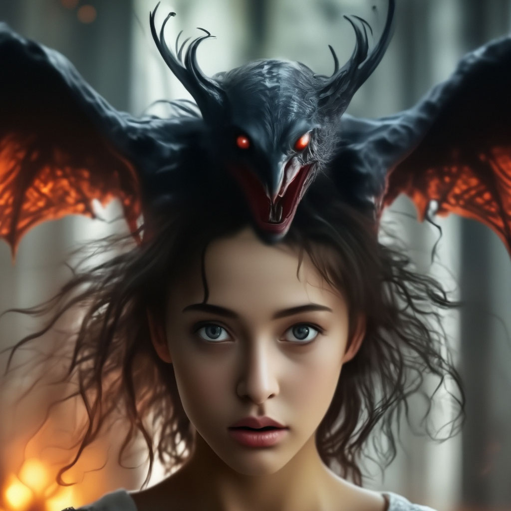 "Terrifying humanless winged horror crawling out of the top of a girl's ...