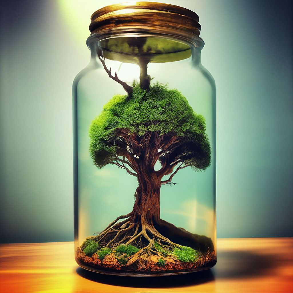 "The tree inside the jar" — image created in Shedevrum