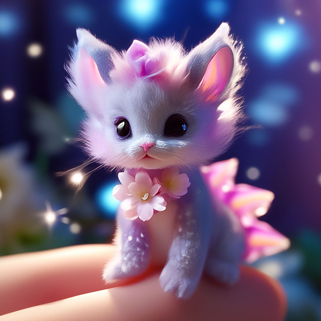 "Mini dragon small,tiny,cute, floral fluffy kitten with floral shining ...