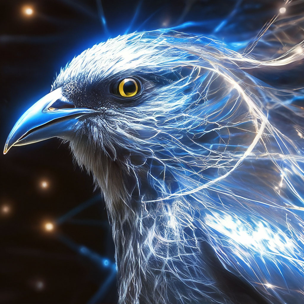 "Bird in full growth'web fractal consists of Silver plasma, colourful ...