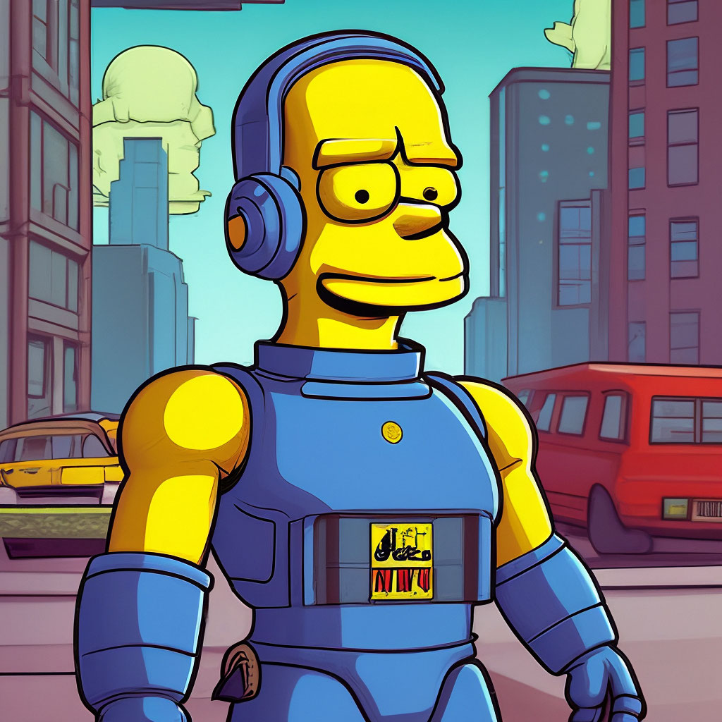 "Robocop, in the style of the Simpsons" — image created in Shedevrum