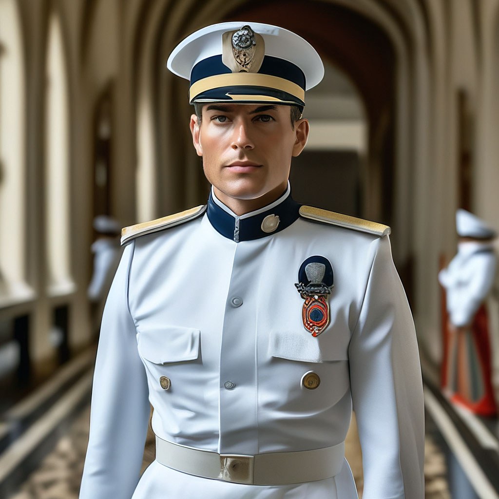 "A lieutenant in a white uniform" — image created in Shedevrum