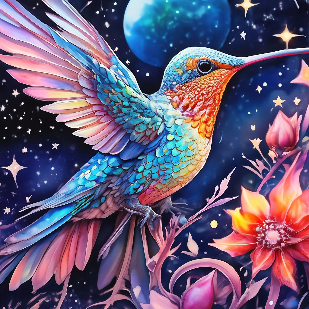 "Hummingbird, fabulous, epic, ISO 100, hyperrealism, microdetalization ...