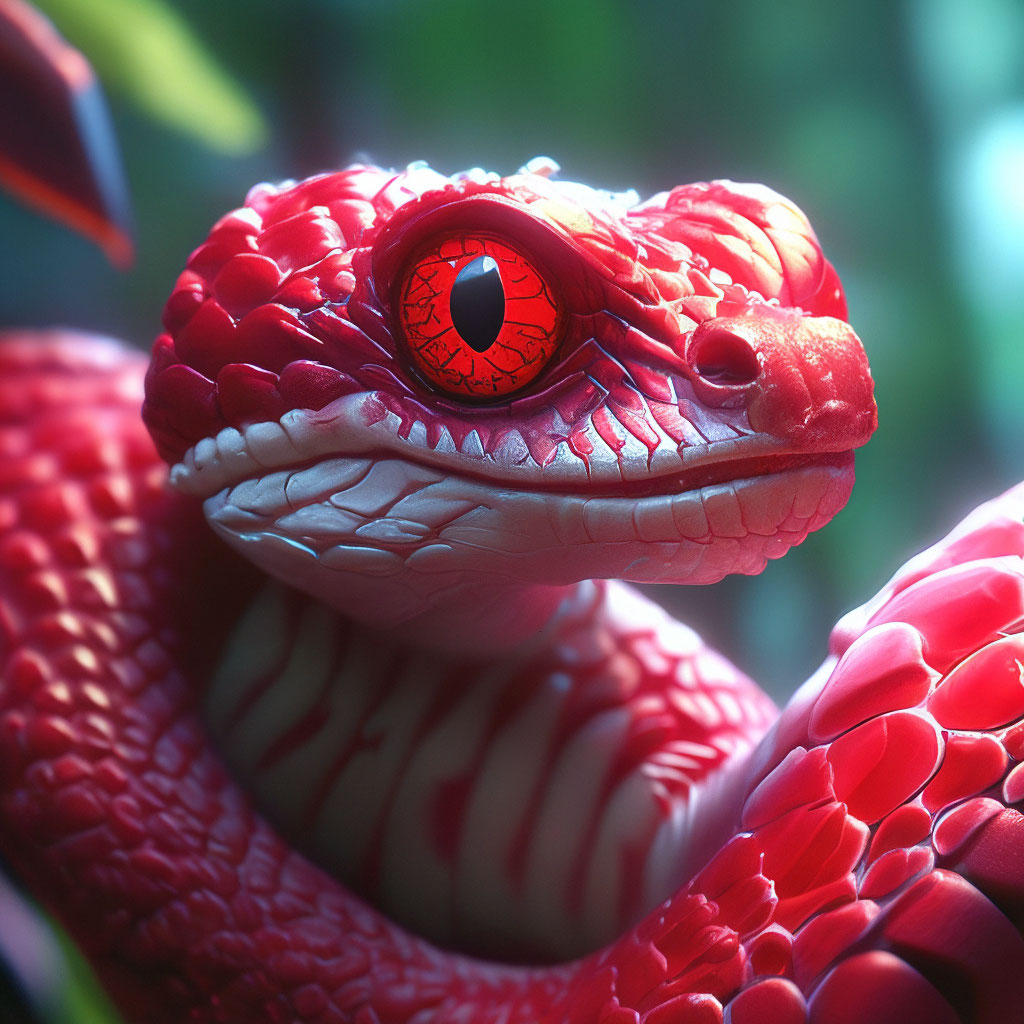 "Cute crimson snake, cgi, 1024K" — image created in Shedevrum