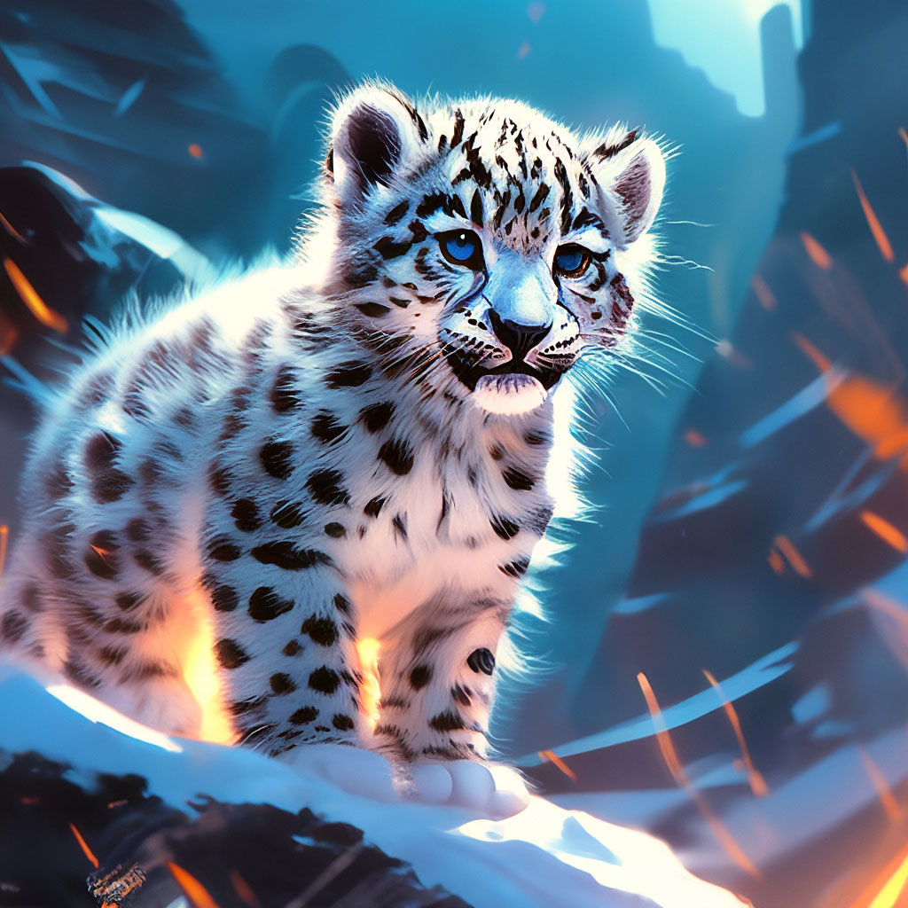 "Snow leopard kitten in the wild, realistic." — image created in Shedevrum