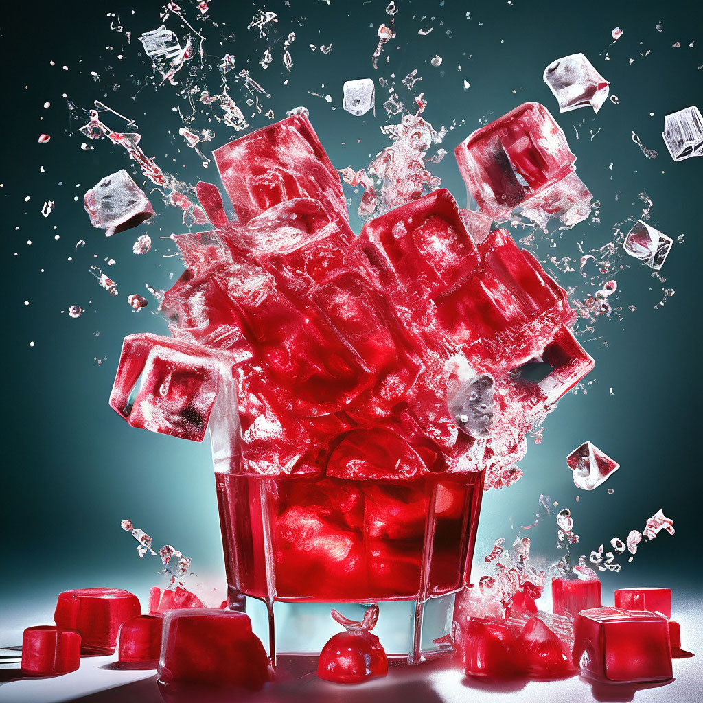 "Explosion of red ice cubes" — image created in Shedevrum