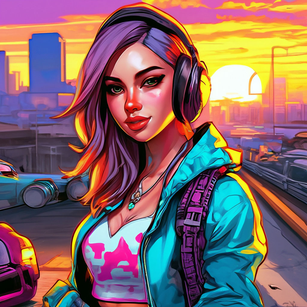 "Drawing of a girl in color in GTA style" — image created in Shedevrum