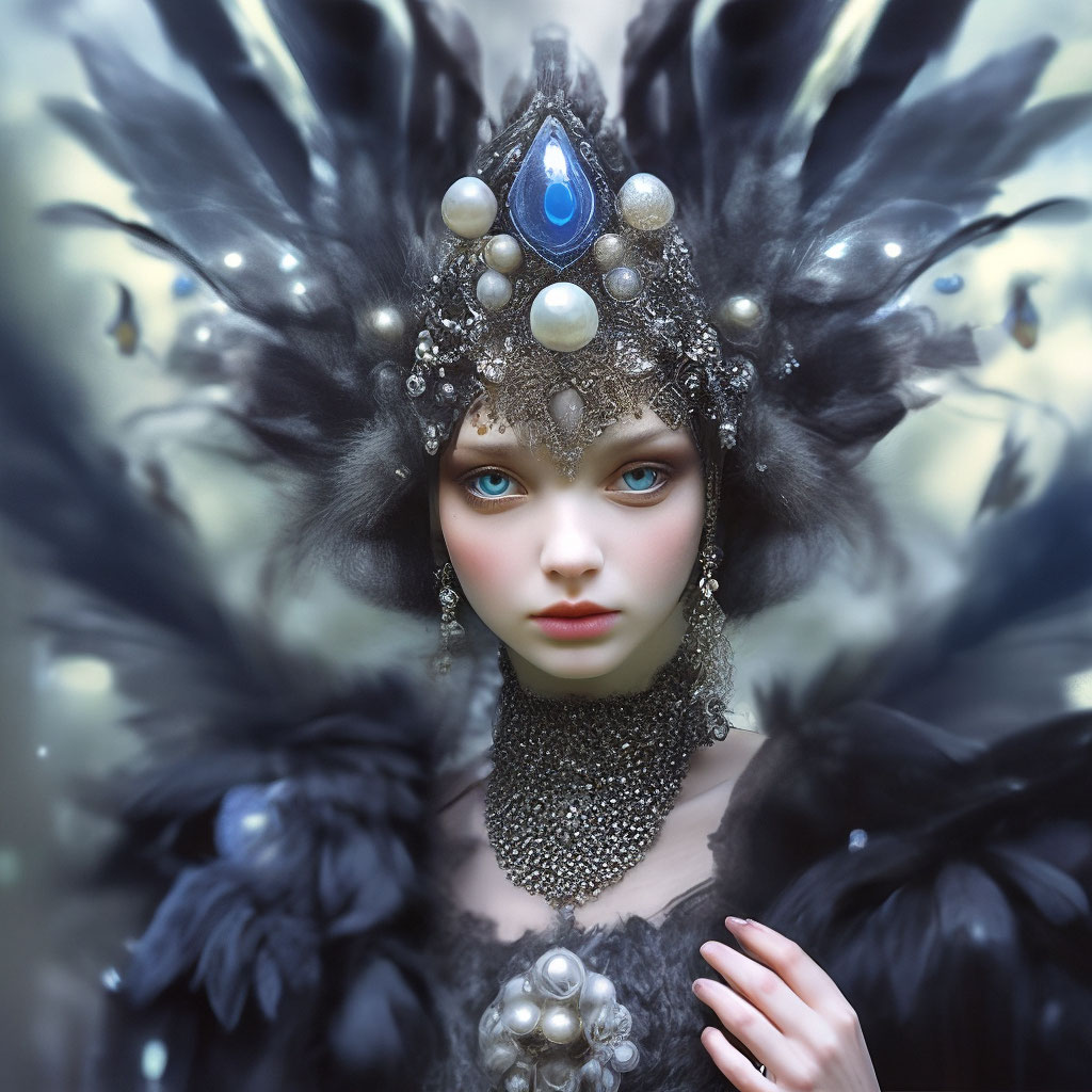 "Fairy tale book, silk, black watercolor,horror, photo portrait ...