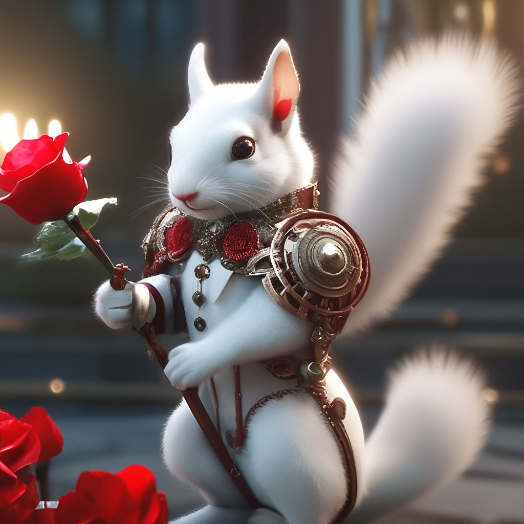 "White squirrel vampire, holding a red shining rose, 4k, high ...