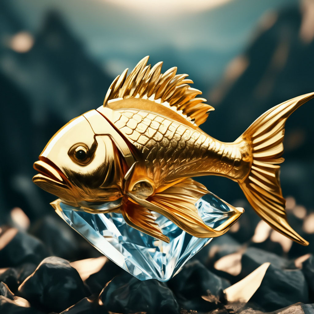 "Golden magic fish in the mouth of a diamond" — image created in Shedevrum
