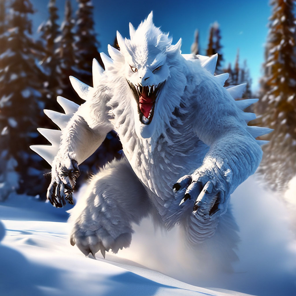 "Snow monster, full-length, 64k, 3D, high detail, high realism, bright ...