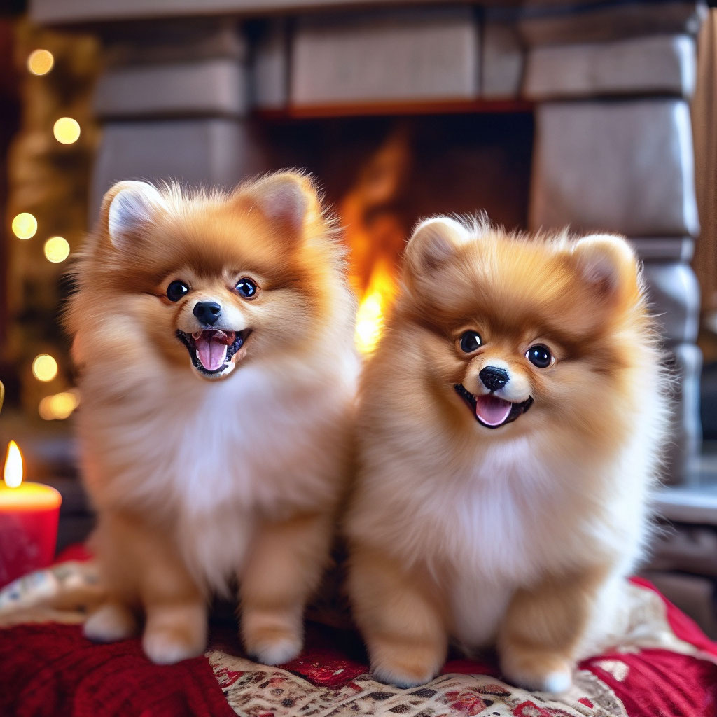 "Two fluffy round Pomeranian puppies of joyful funny redheads,cute ...