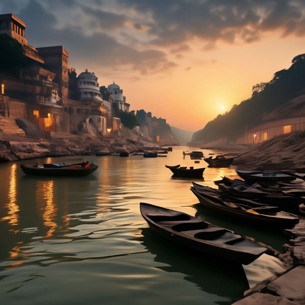 "The Ganges River. Without people." — image created in Shedevrum