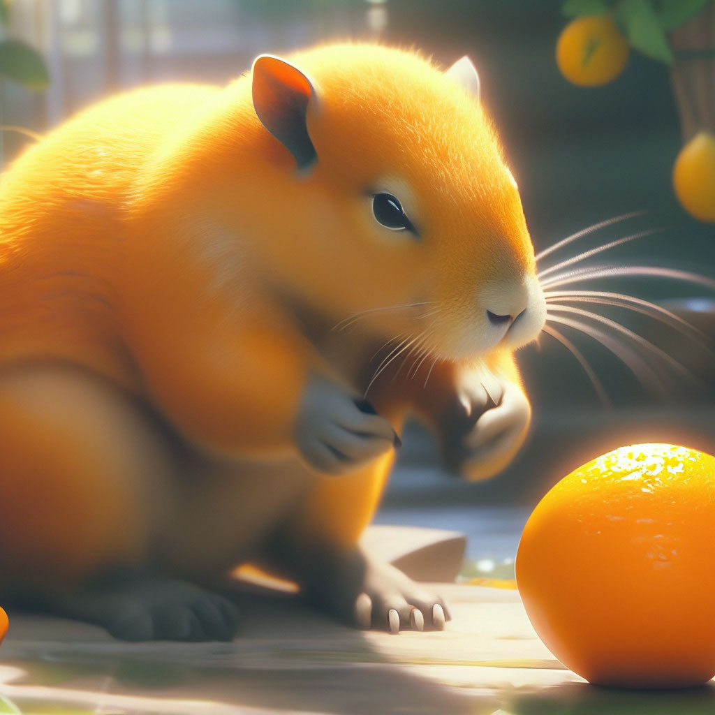 "Kakibara eats an orange 4k" — image created in Shedevrum
