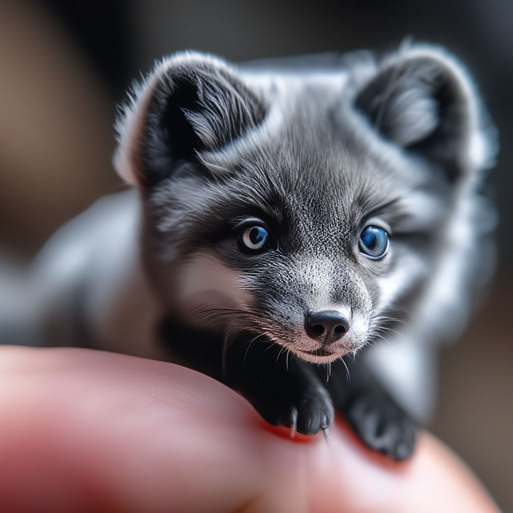"Macro photography, a hybrid of an Arctic White Fox and a Black Fox, a ...