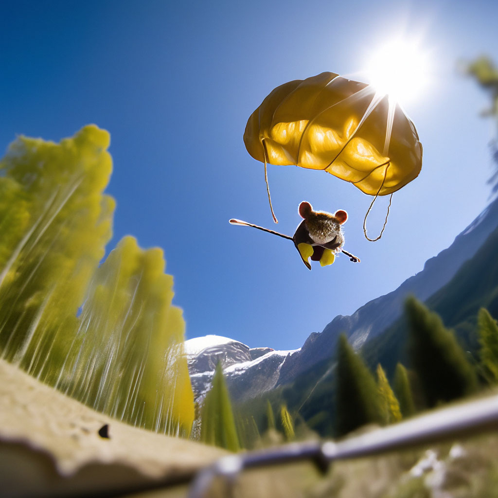"The mouse jumps with a parachute" — image created in Shedevrum