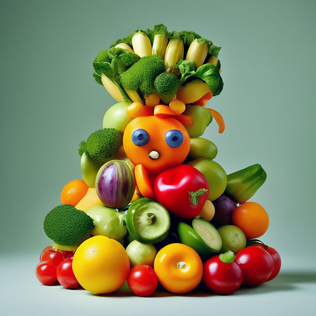 "Funny figures made of vegetables and fruits" — image created in Shedevrum