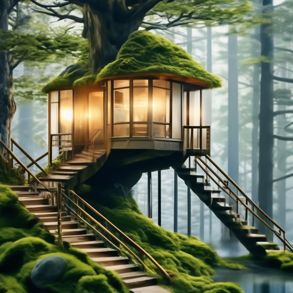 "The house is built on a tree, beautiful mirrored view inside the house ...
