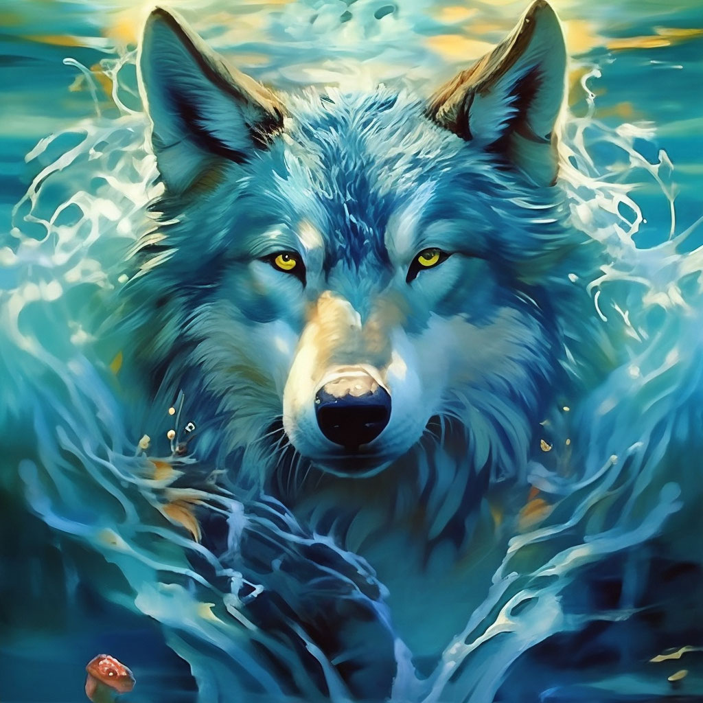 "Water Wolf, art, beautiful" — image created in Shedevrum
