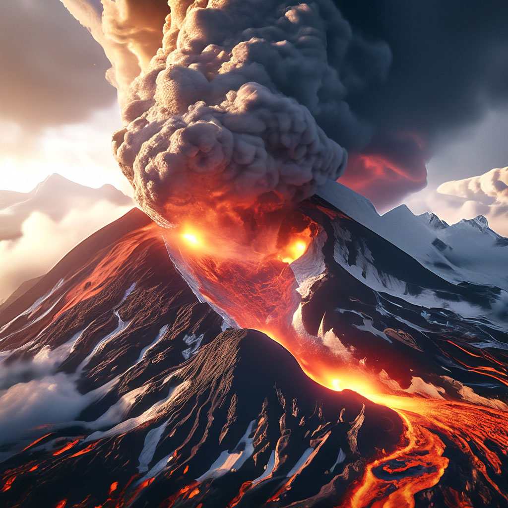"Volcanic eruption, steam clouds, lava flow, Professional photo ...