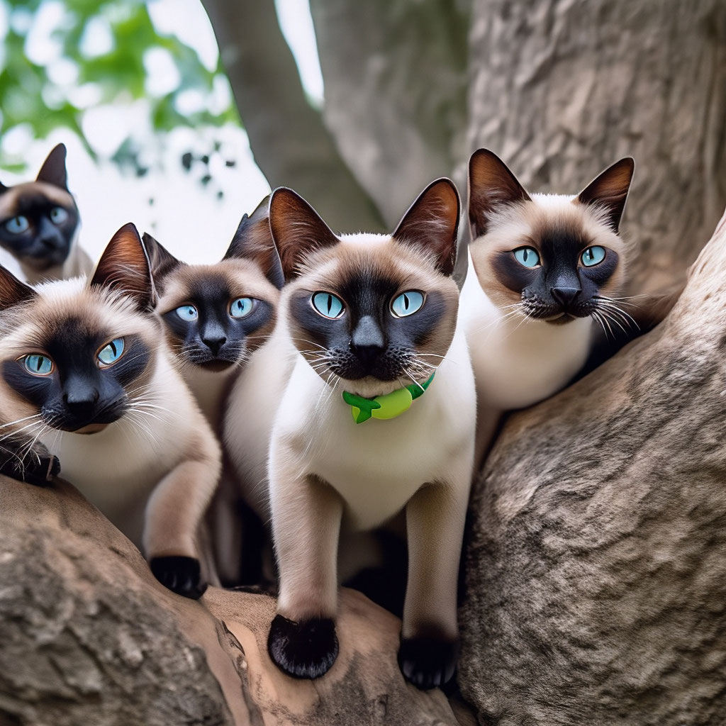 "Cat tree. The trunk of a larger tree was attacked by cute Thai Siamese ...