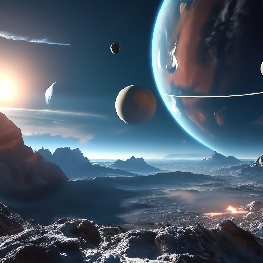 "Space, fascinating view of planets, super realistic, detailed detail ...