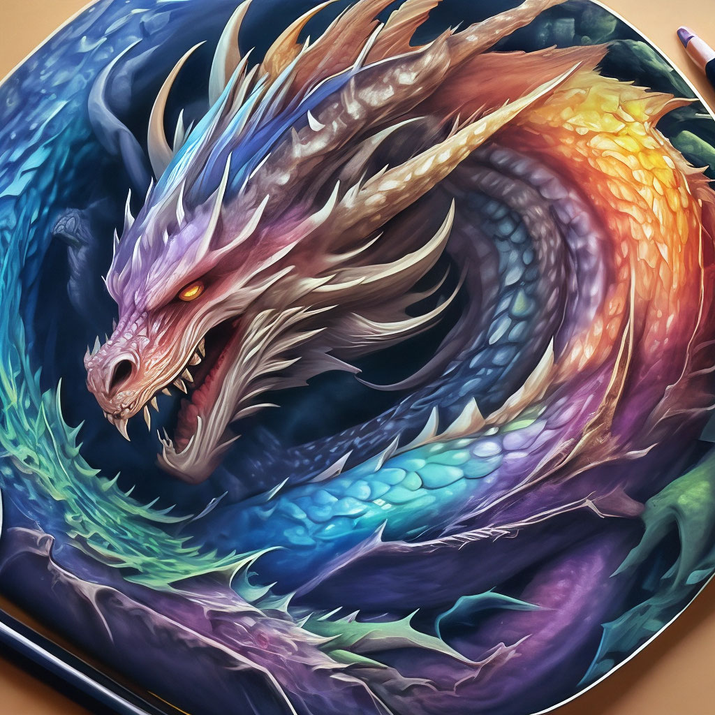 "Dragon, fantasy, whirlpool, color drawing, mythology, dark botany ...