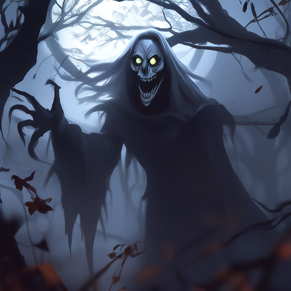 "A creepy, scary ghoul with long fangs wanders around the bolo among ...