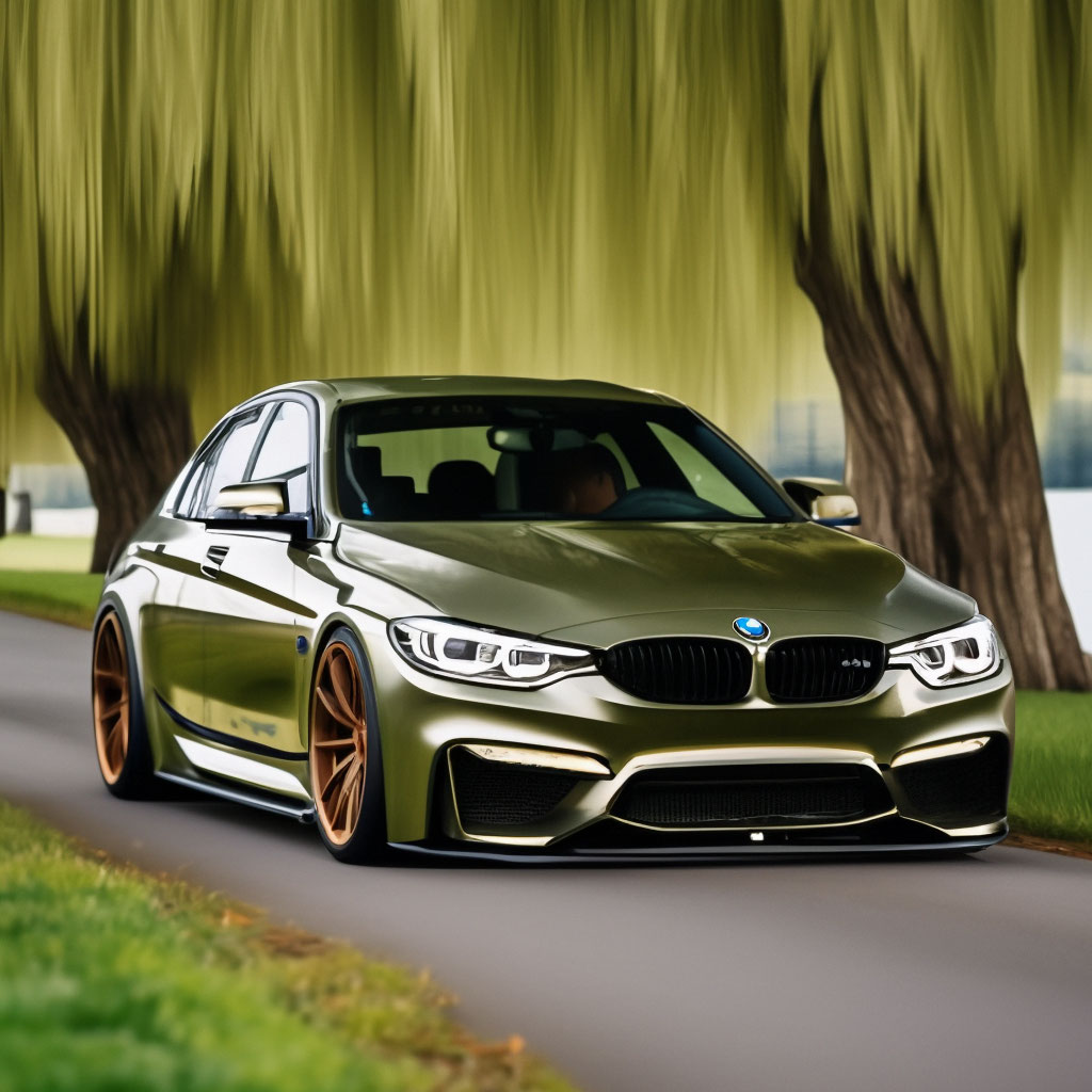 "Bmw body kit rides near willow trees" — image created in Shedevrum
