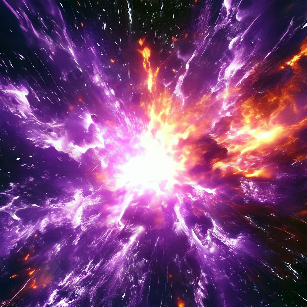 "Explosion in space fiery in purple lighting" — image created in Shedevrum