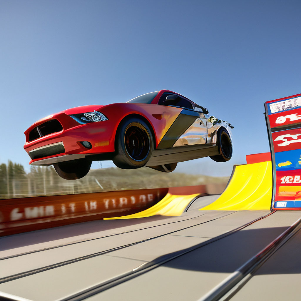 "Stunt jumping on a trampoline, a car jumped on a trampoline breaking ...