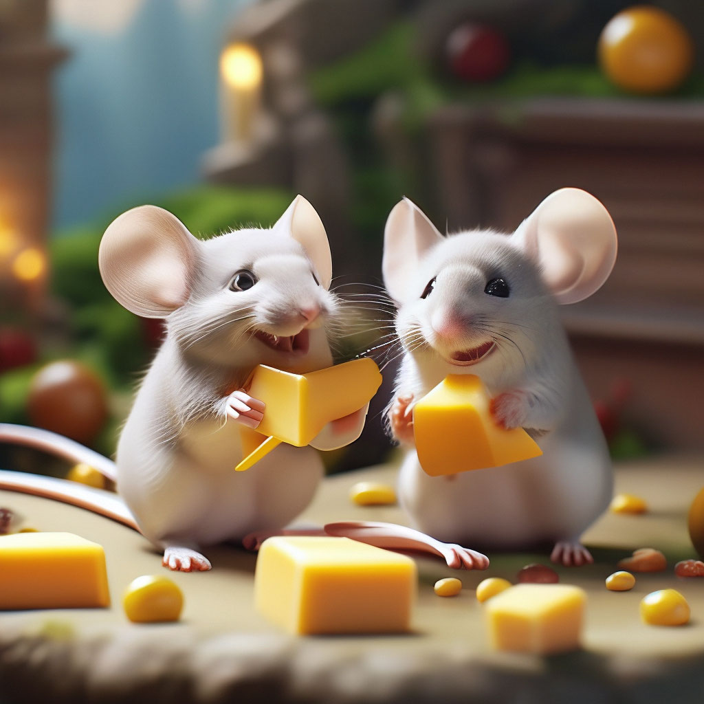 "Two little mice eating cheese , beauty 9k" — image created in Shedevrum