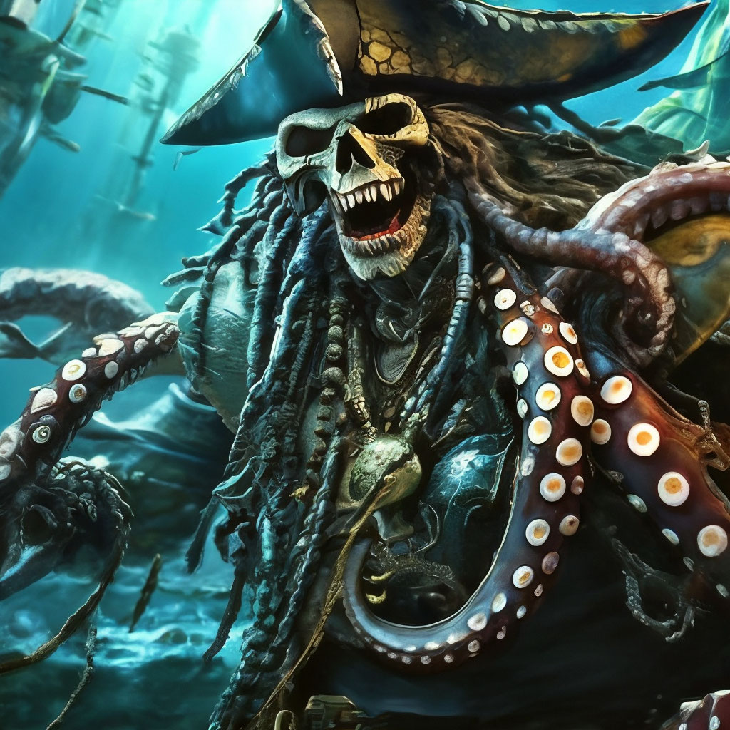 "Scary and terrible photo, mutant pirate from a mixture of marine fauna ...