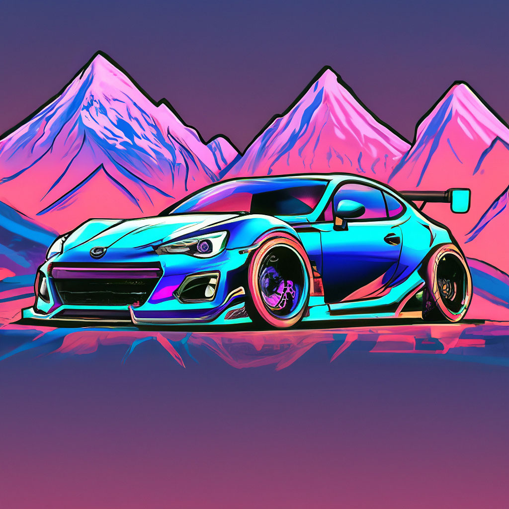 "Subaru BRZ cyberpunk, Dark style, gravity squeezes the car, contour ...