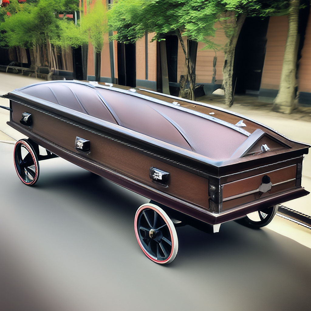 "Coffin on wheels" — image created in Shedevrum