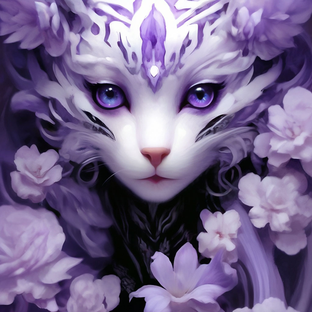 "White lilac black fabulous animals and people... big expressive eyes ...