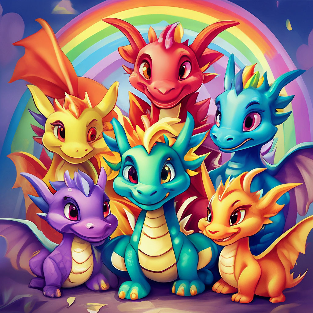 "Rainbow Dragon Squad, cartoon style, children's illustration" — image ...