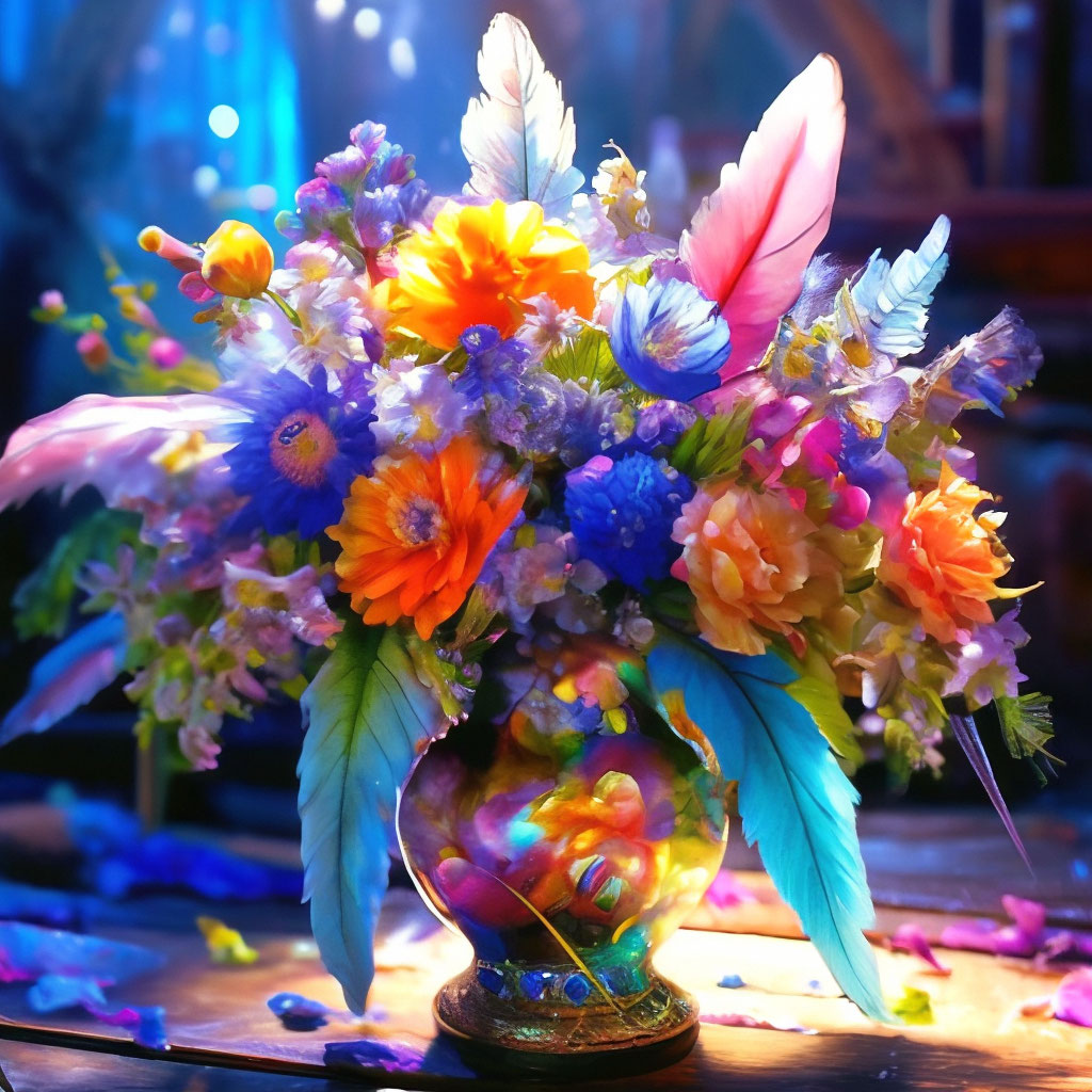 "A very beautiful lush bouquet of unusual, bright feathers,complex ...