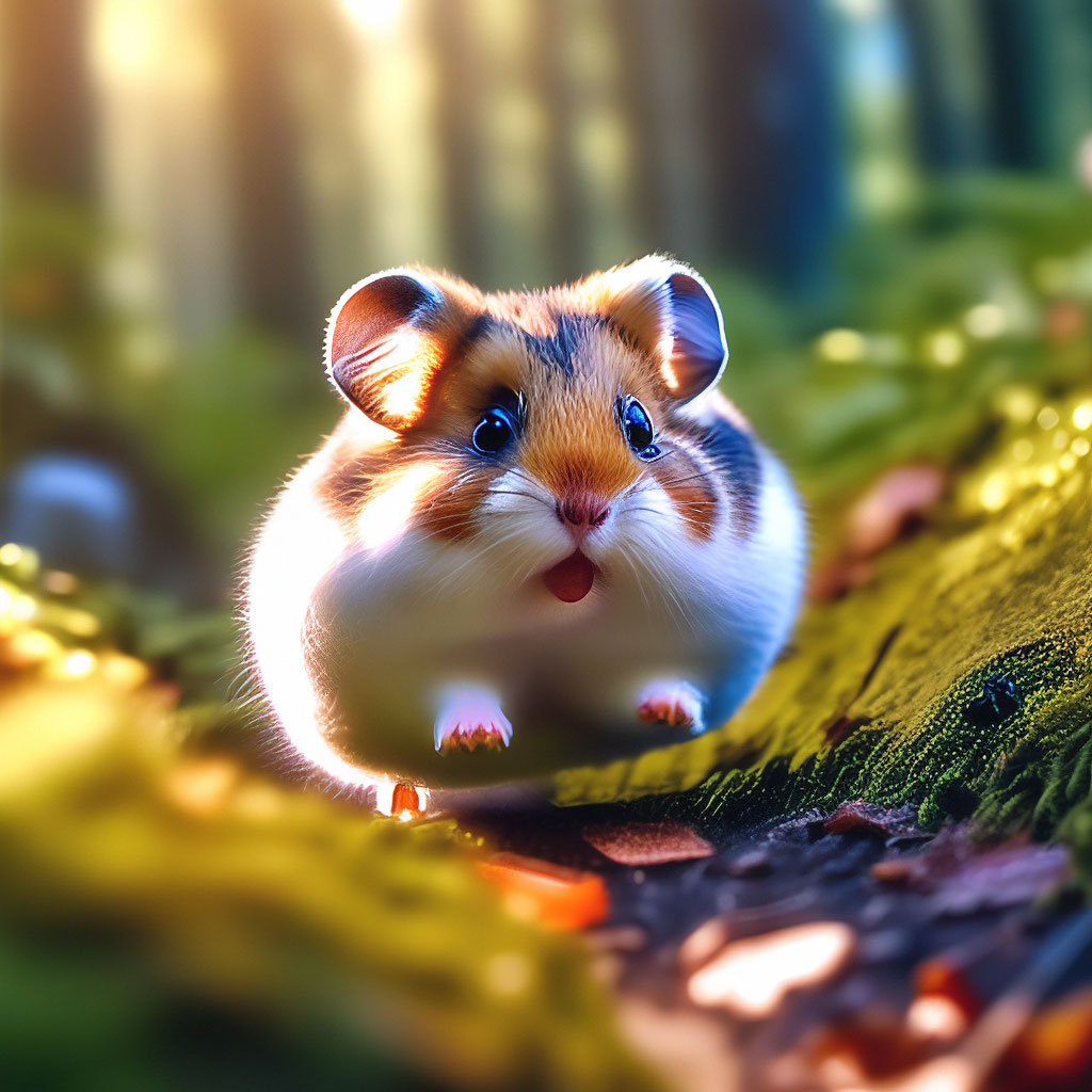 "Fluffy hamster runs along the edge of the forest, aesthetically ...