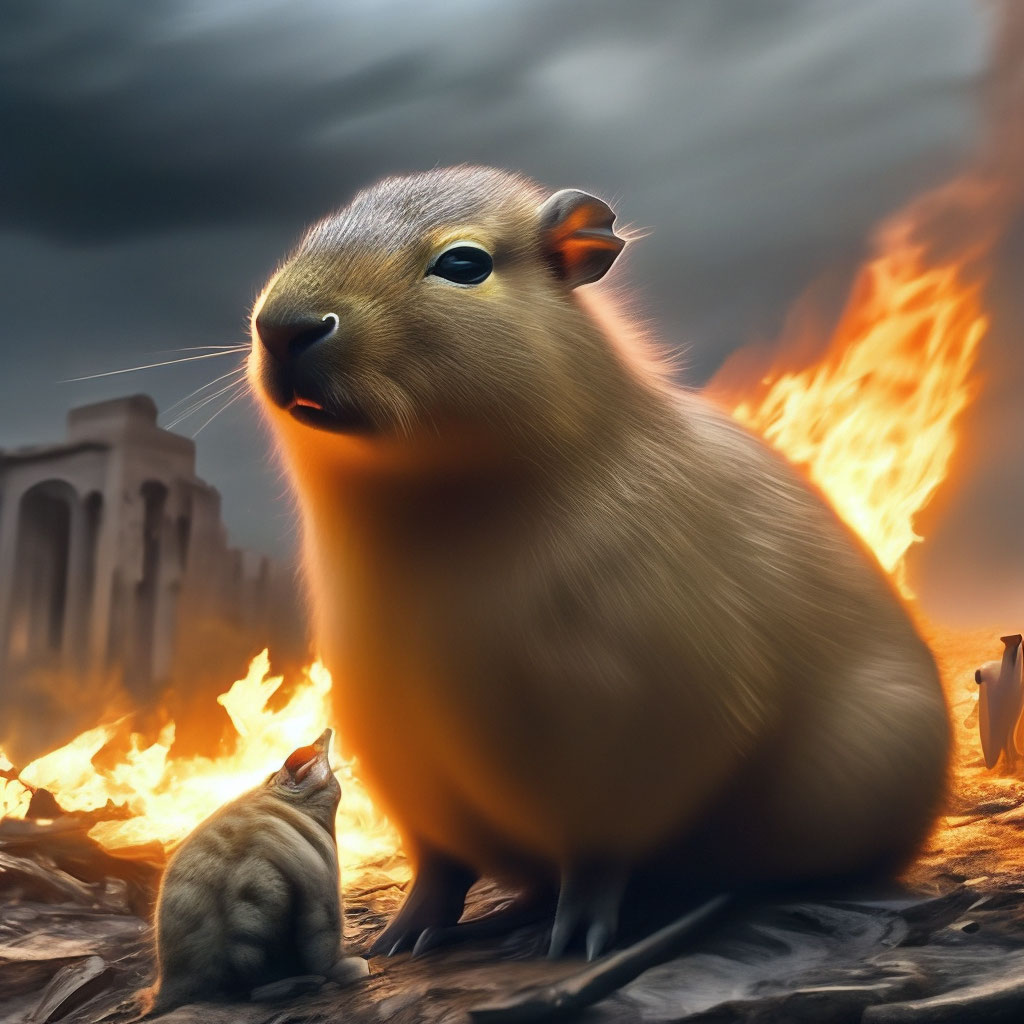 "Capybara with a cat" — image created in Shedevrum