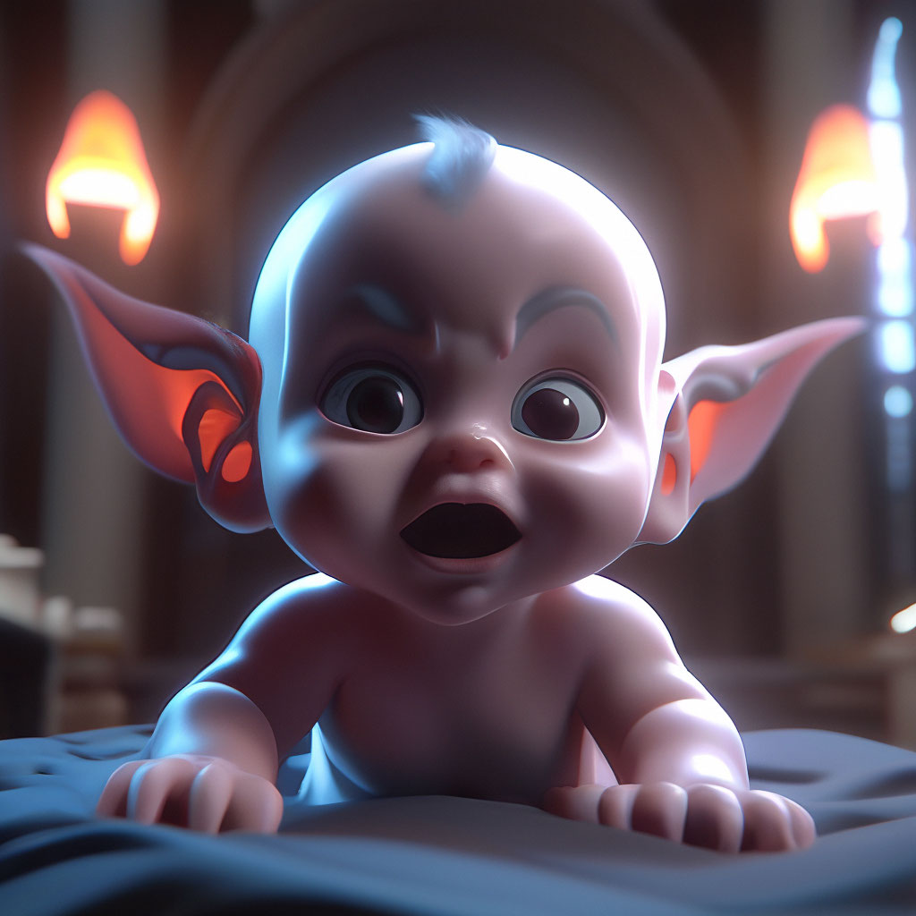 "3d, sur,matt,demonic baby sinister look and creepy.lower light ...
