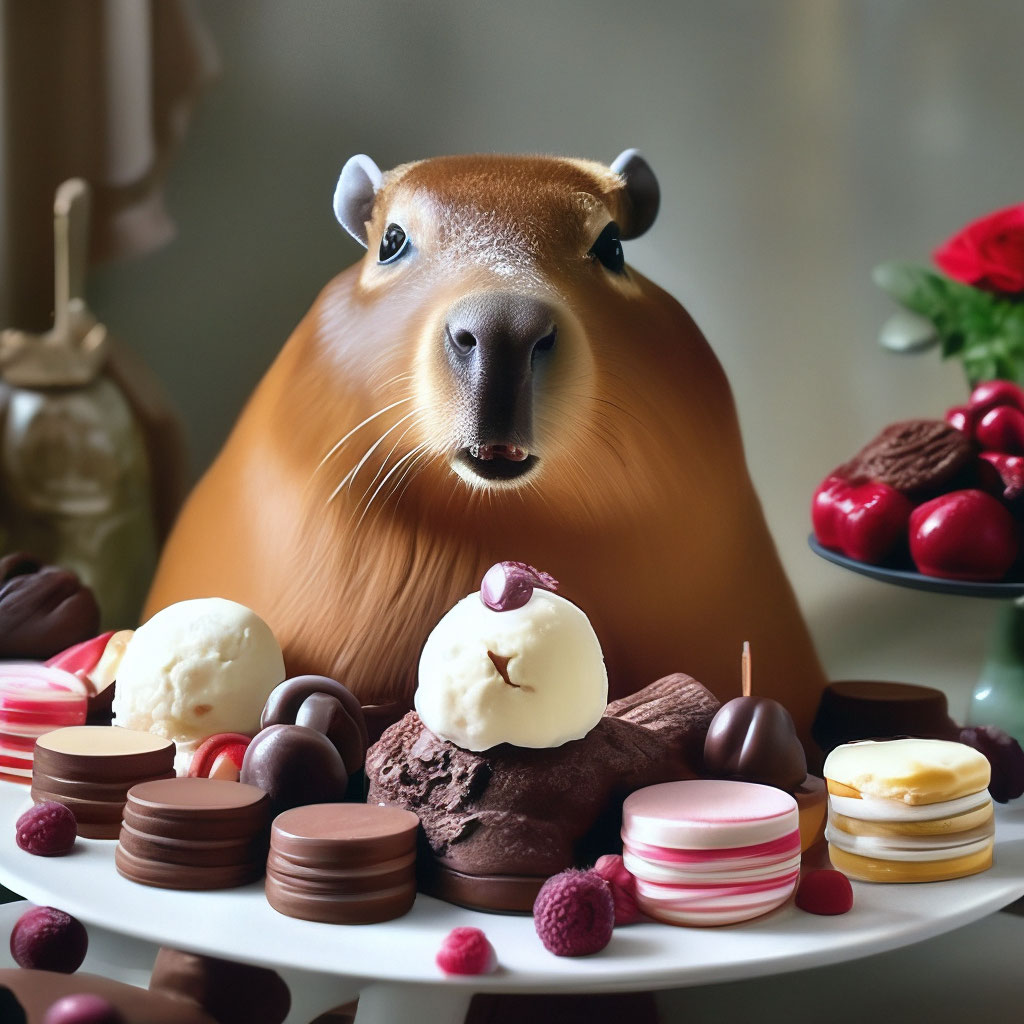 "Capybara eats a mountain of ice cream without chocolate, dark ...