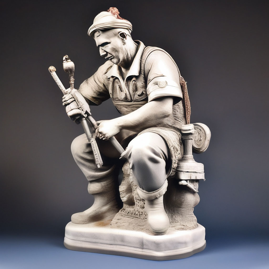 "A plumber. marble statue in antique style." — image created in Shedevrum