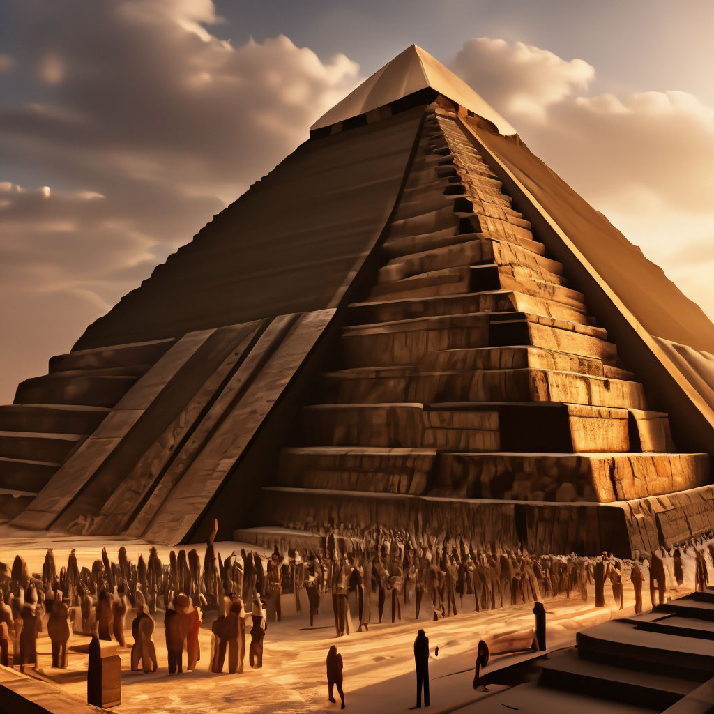 "Digital artwork. The ancient Egyptians are building a pyramid. bright ...