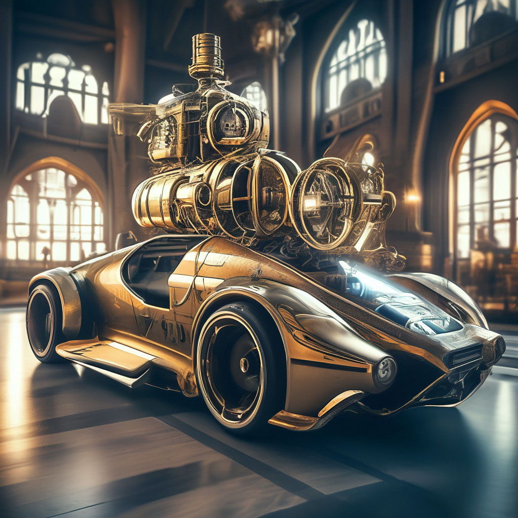 "Inventions of the past in steampunk style crossed with modern ...
