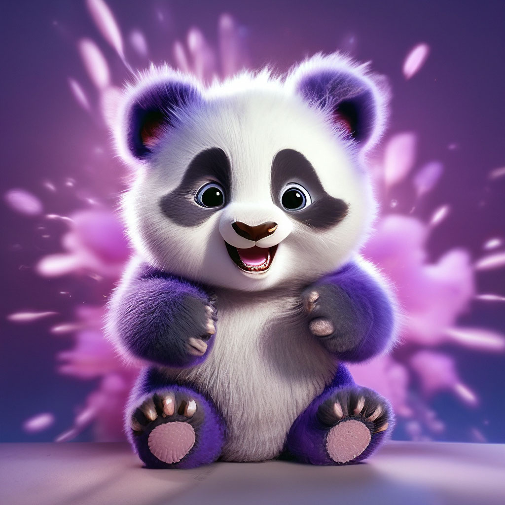 "Cute fluffy purple cute panda Realistic computer graphics Disney ...