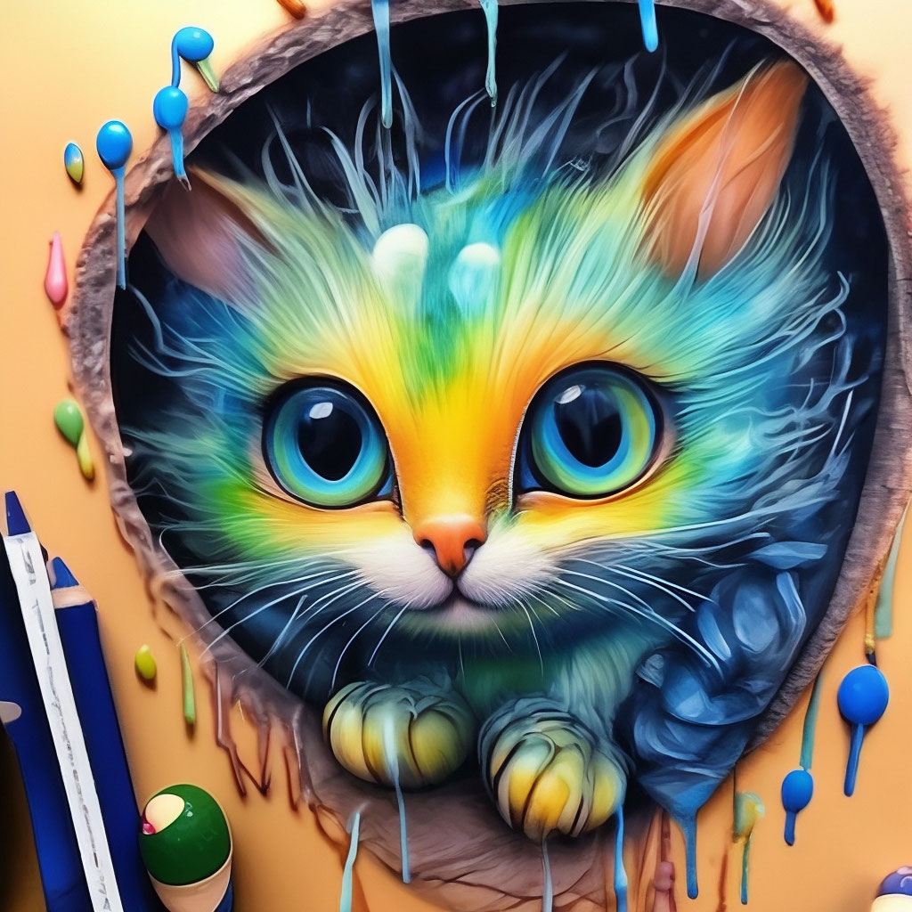 "Stunning, ultra-detailed, abstract, watercolor sketch, caterpillar cat ...