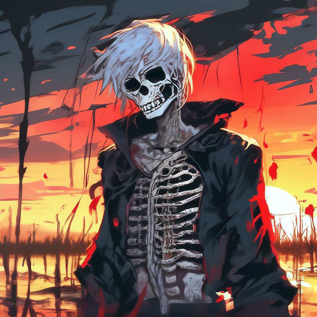 "Digital anime art sketch . anime guy skeleton . skeleton mask . mouth ...